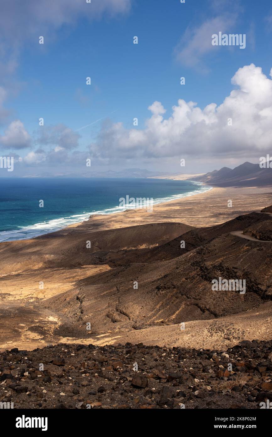 Road to Cofete beach at Fuentevertura, Canary Islands, Spain Stock ...