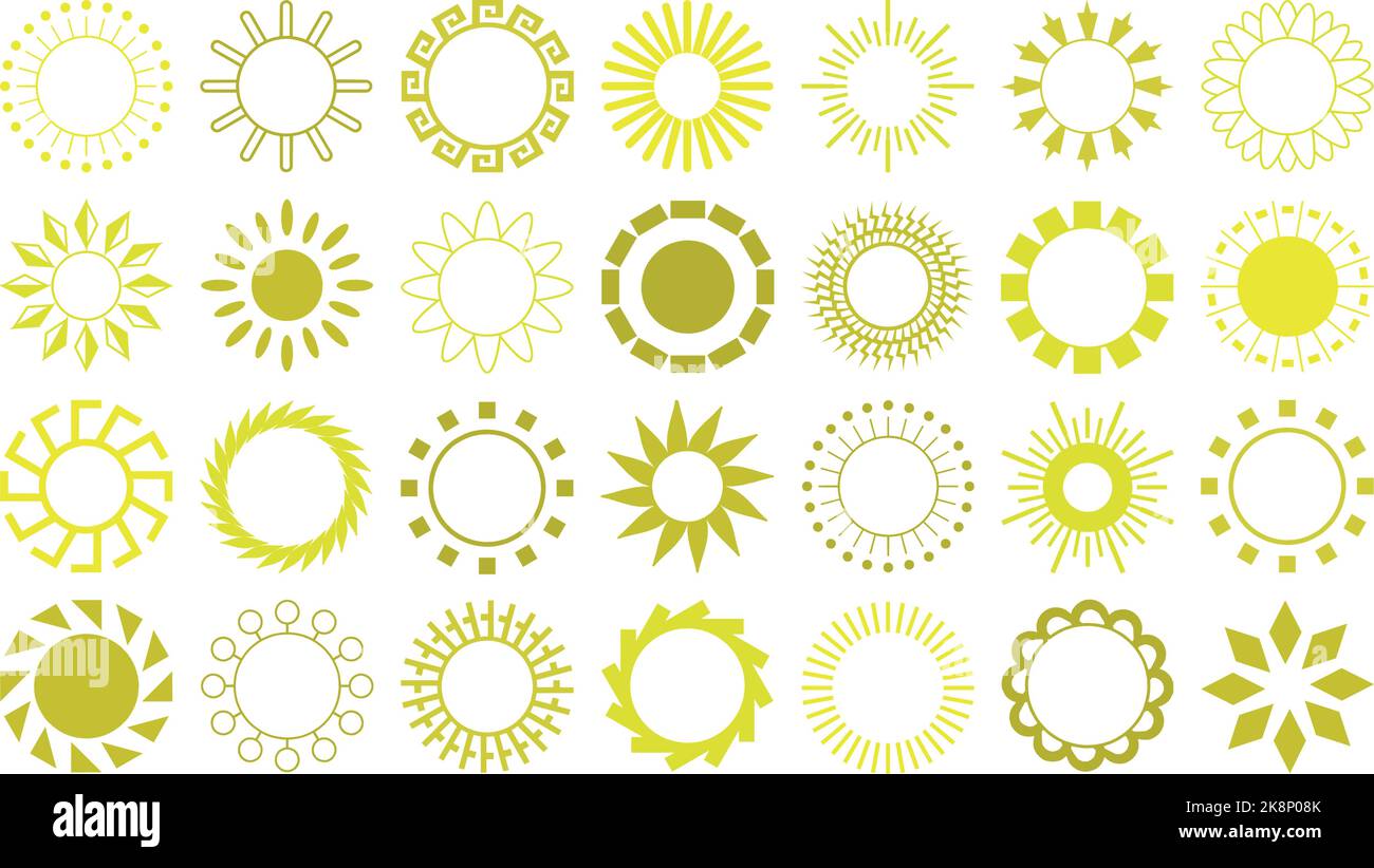Collection of 28 pieces of abstract different yellow sun on white ...