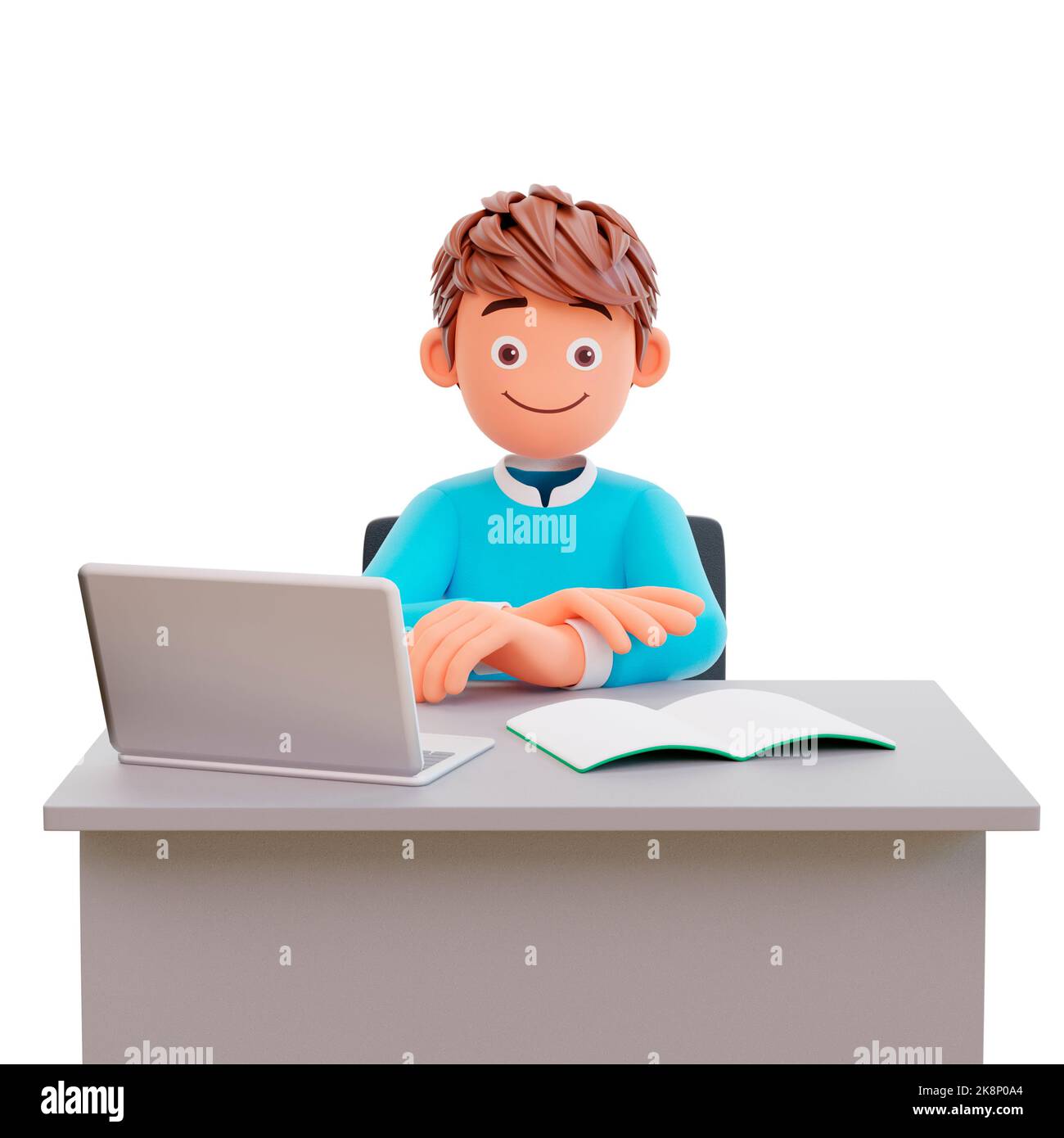 An illustration of a businessman sitting behind a desk isolated on a ...