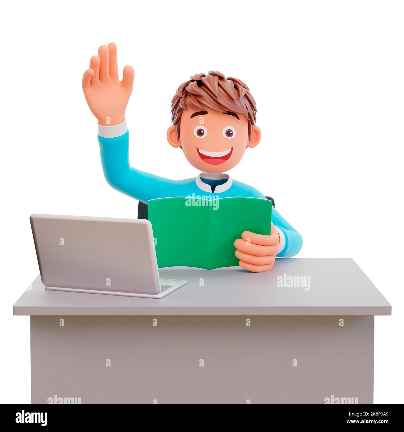 An illustration of a businessman sitting behind a desk isolated on a ...