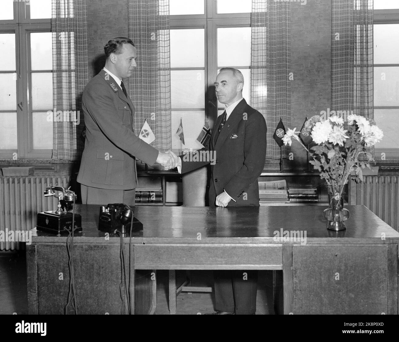 WW2 Oslo 19421127 Minister Rolf Fuglesang (TV) takes over the ...