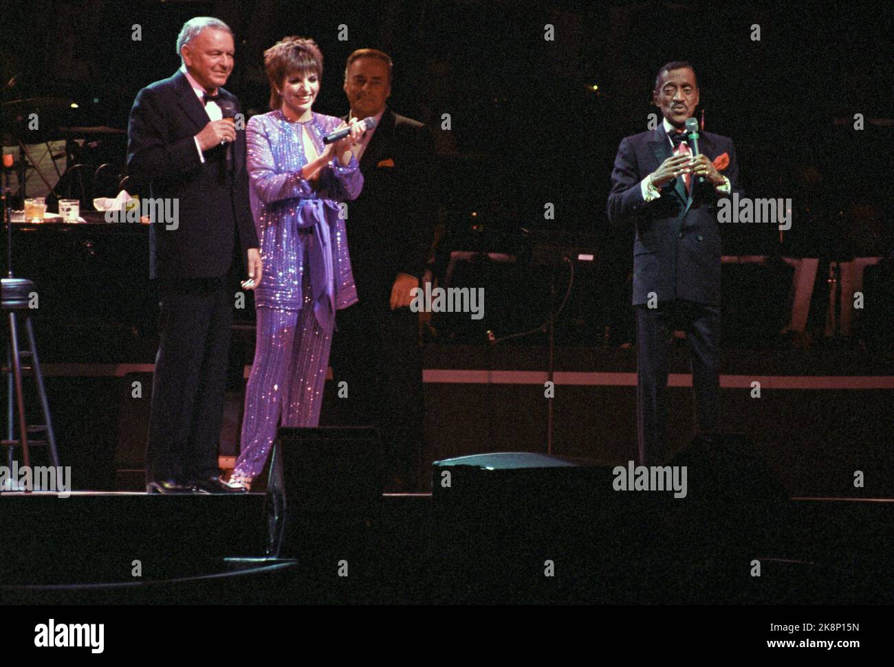 Oslo 19890413. Frank Sinatra (f.), Liza Minnelli and Sammy Davis jr. (t ...