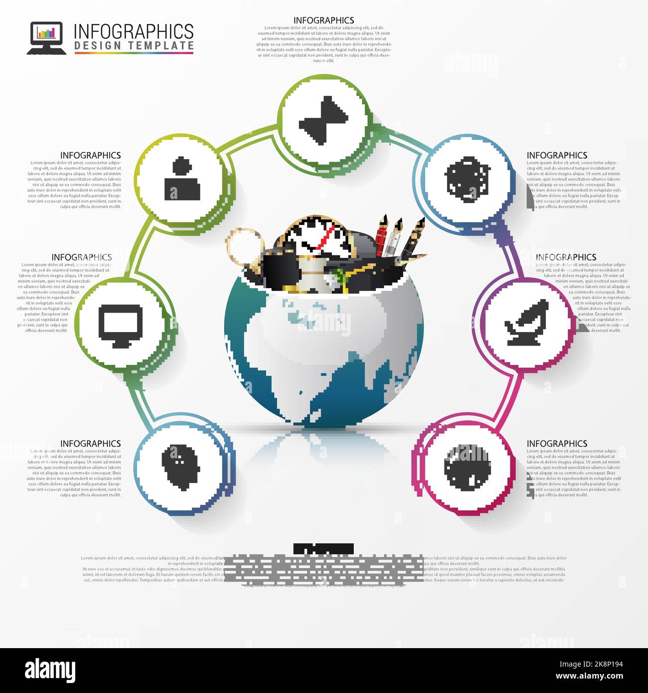 Infographic design template. world with business stuff. Vector ...