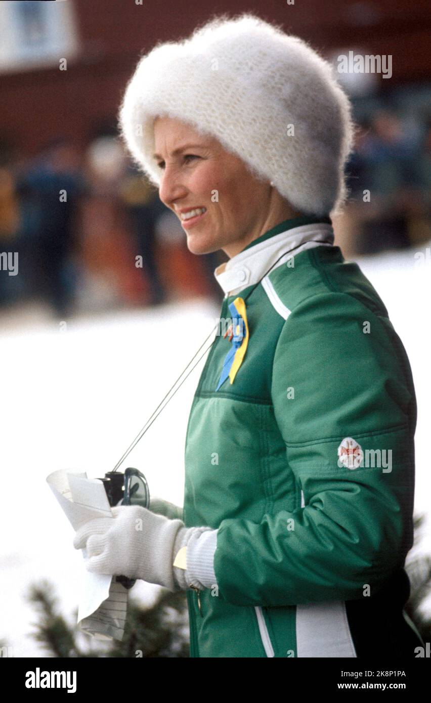 Falun, Sweden 1974. An avid Crown Princess Sonja during the World Cup ...