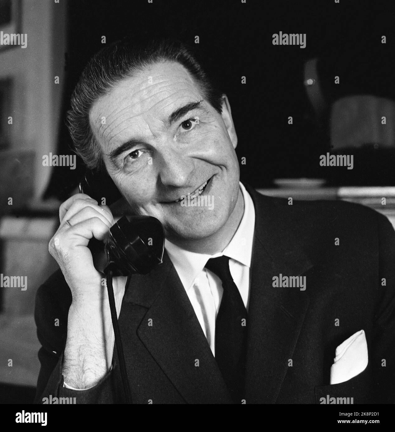 Oslo February 27, 1963. Artist Jens Book-Jenssen with telephone tube in ...