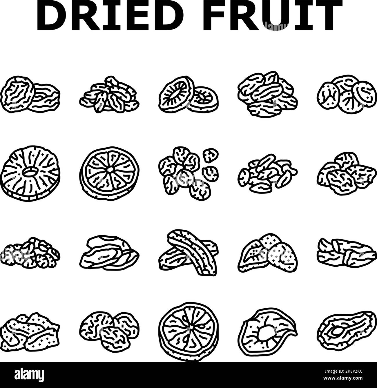 dried fruit healthy snack icons set vector Stock Vector Image & Art - Alamy