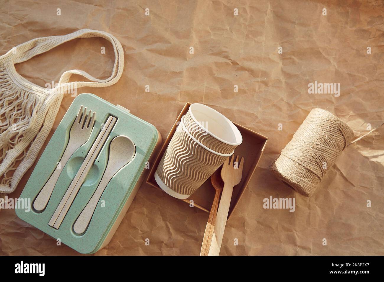 Ecological disposable tableware cutlery, cardboard cups from natural ...