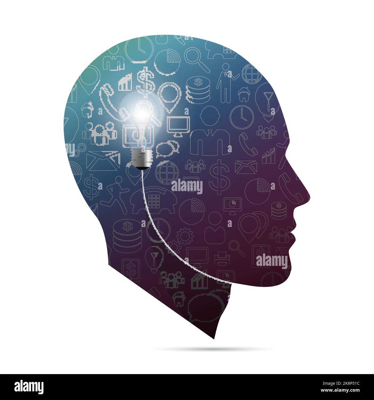 Creative head. Abstract concept with bulb. Vector illustration Stock ...