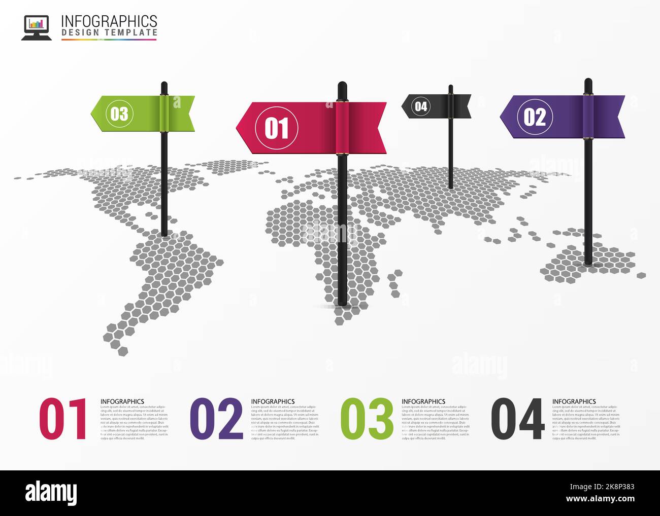 Infographic design template. World map with pointer. Vector illustration Stock Vector Image ...
