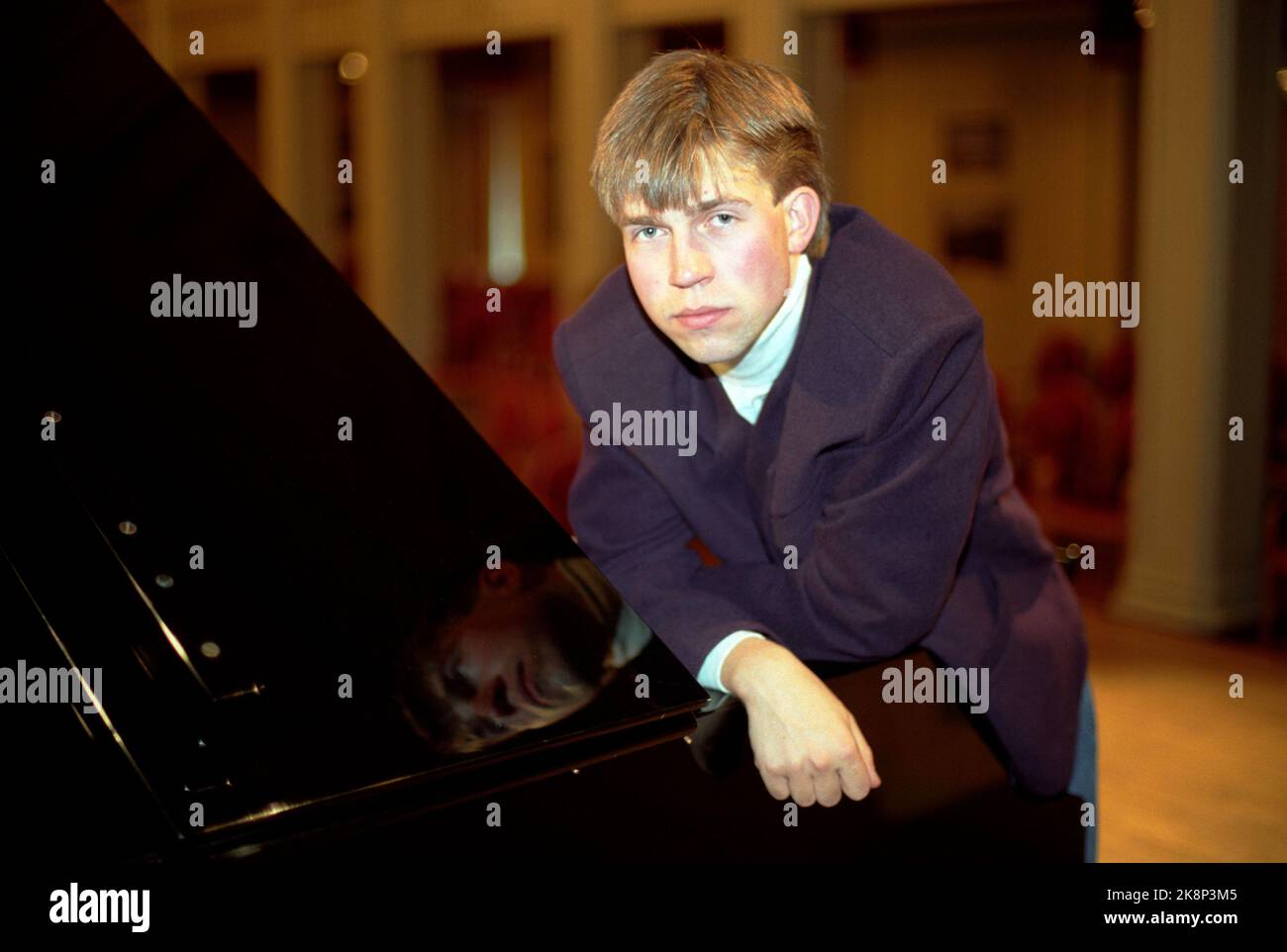 Oslo 19910827. Pianist Leif Ove Andsnes at the grand piano in Gamle ...
