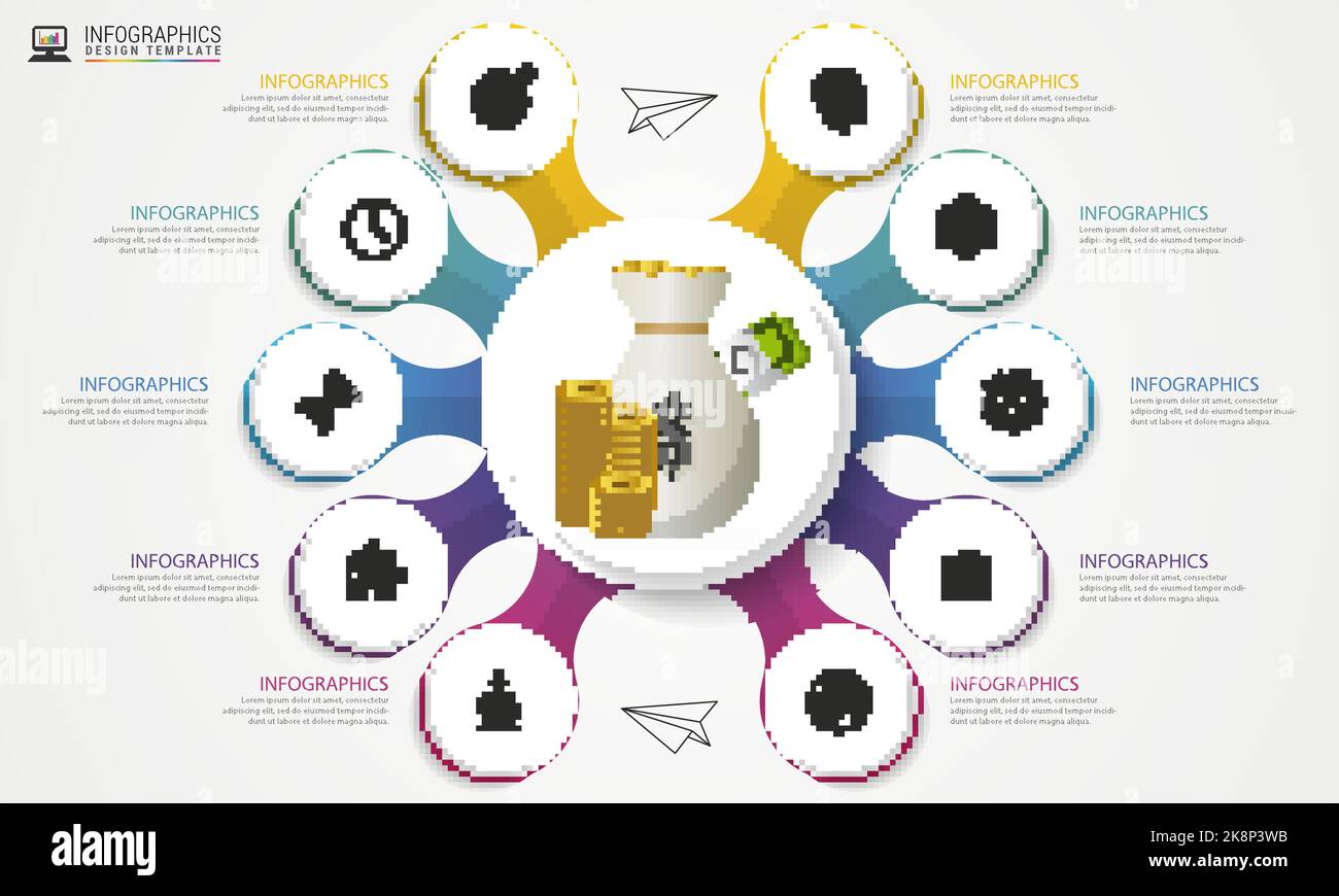 Infographic. Money. Colorful circle with icons. Vector illustration ...