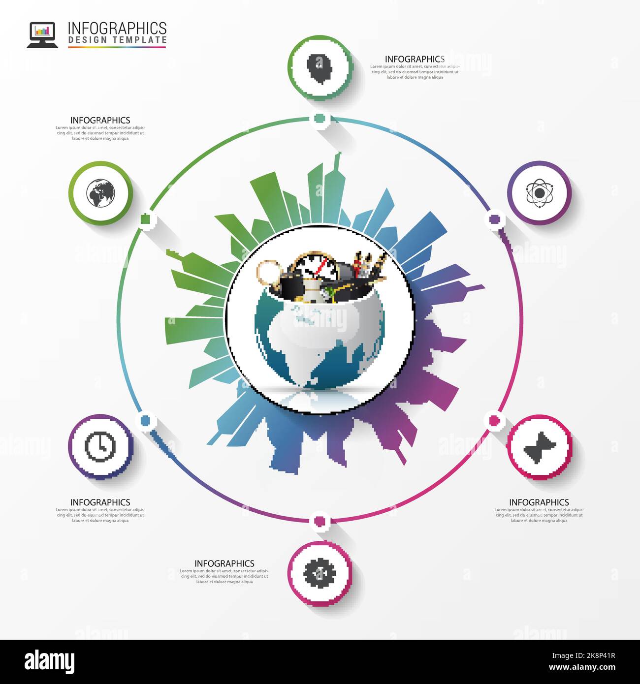 Earth with building city. Business infographic concept. Vector ...