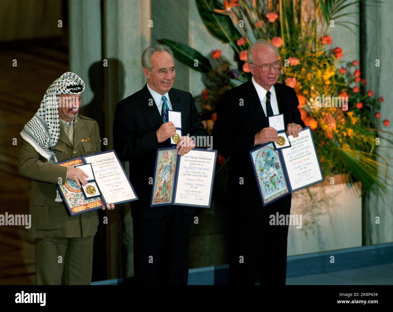 Oslo 19941210 The Nobel Peace Prize is awarded from v. Yasir Arafat ...