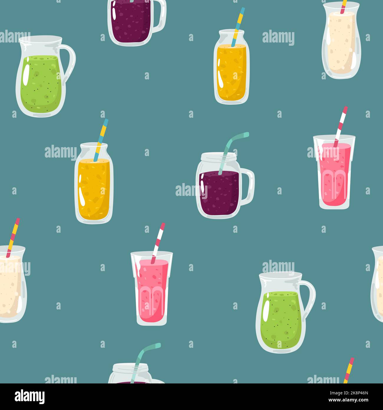 Vector seamless black pattern with tropical cocktails, juice, wine and ...