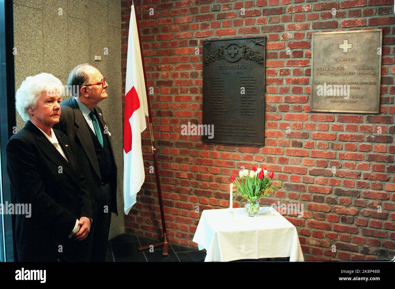 Oslo 19971217. A plaque over the Red Cross Employees Gunhild Myklebust ...