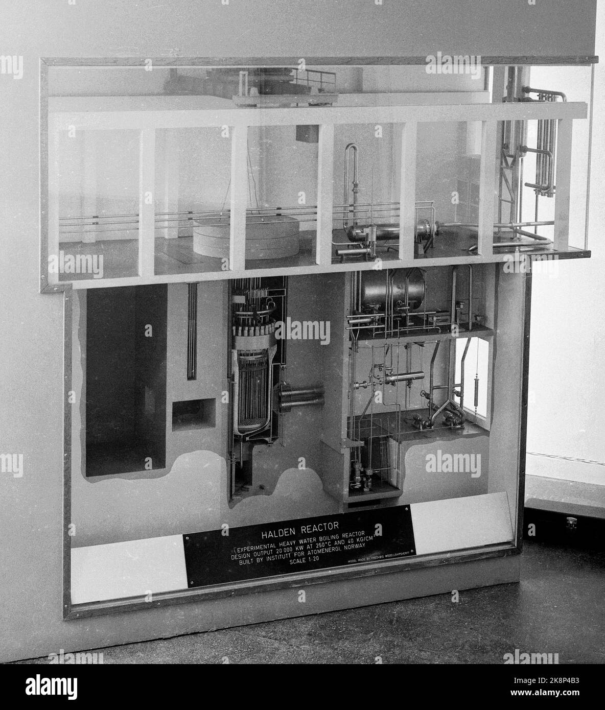 Halden, August 1959. Interior from the Halden reactor. Model of the ...