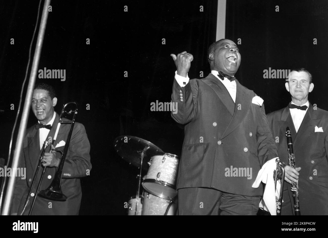 Oslo 1952; Trumpet player and singer Louis Armstrong (1901-1971) gave ...
