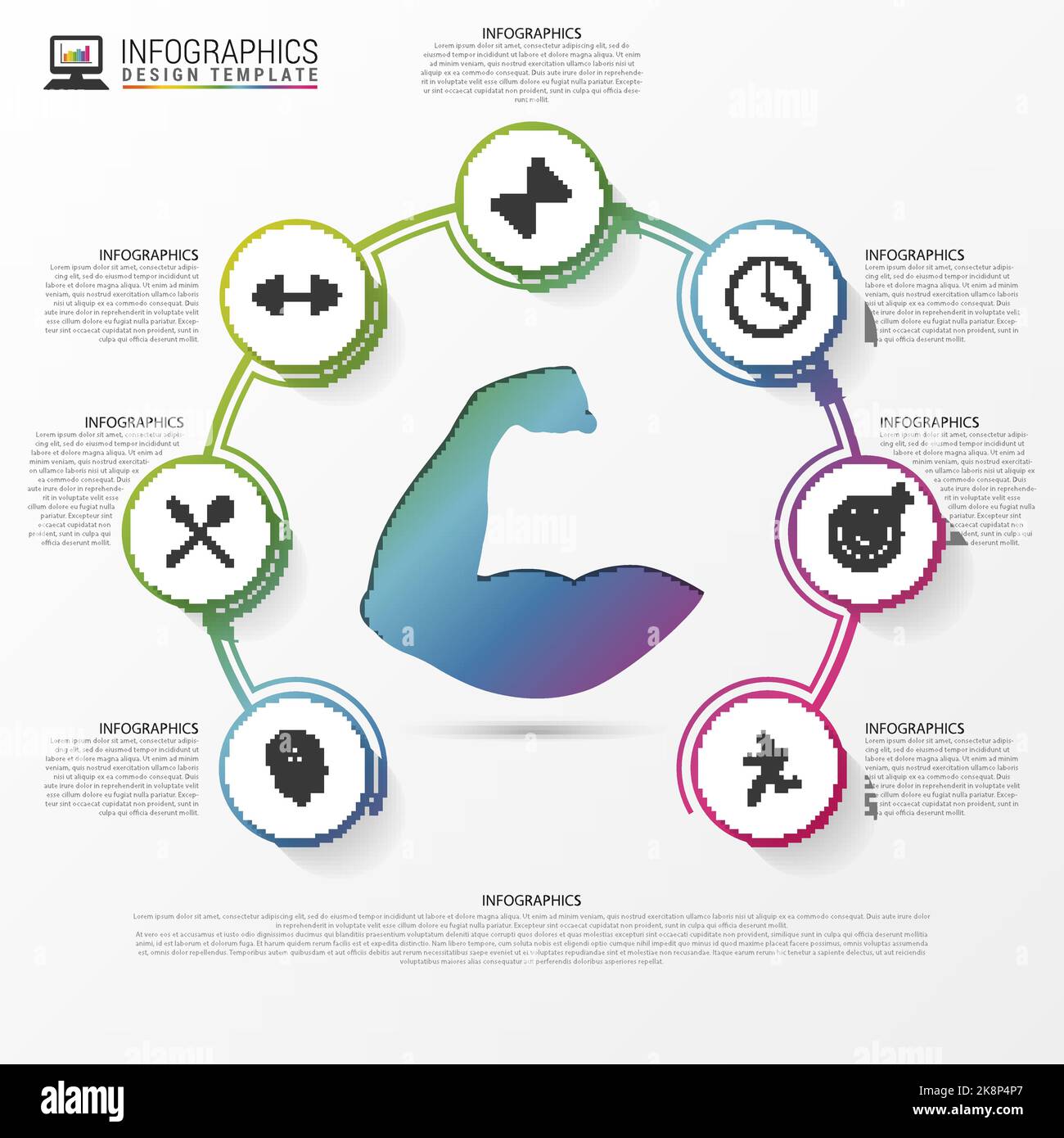 Fitness statistics and infographics with biceps. Vector illustration ...