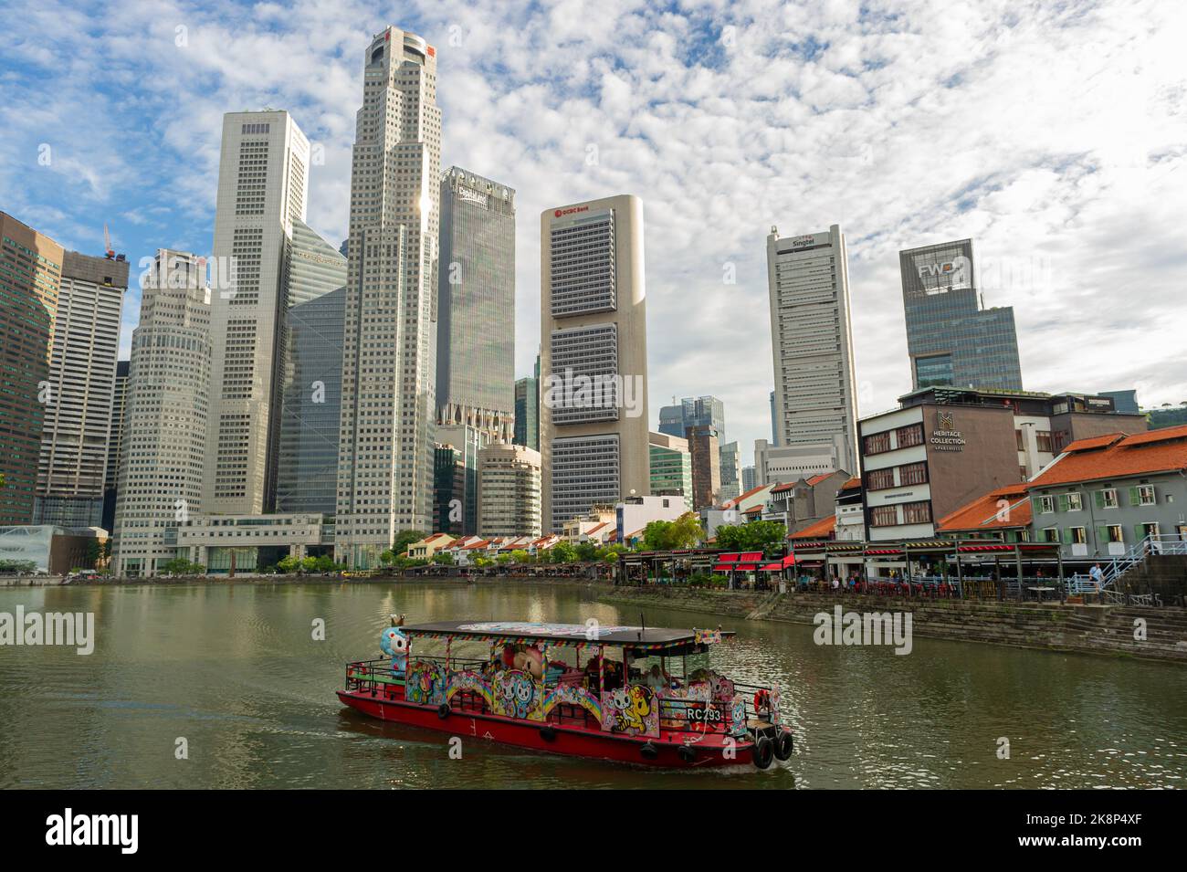 Iconic Singapore. Boat Quay taken late afternoon, with the Singapore ...