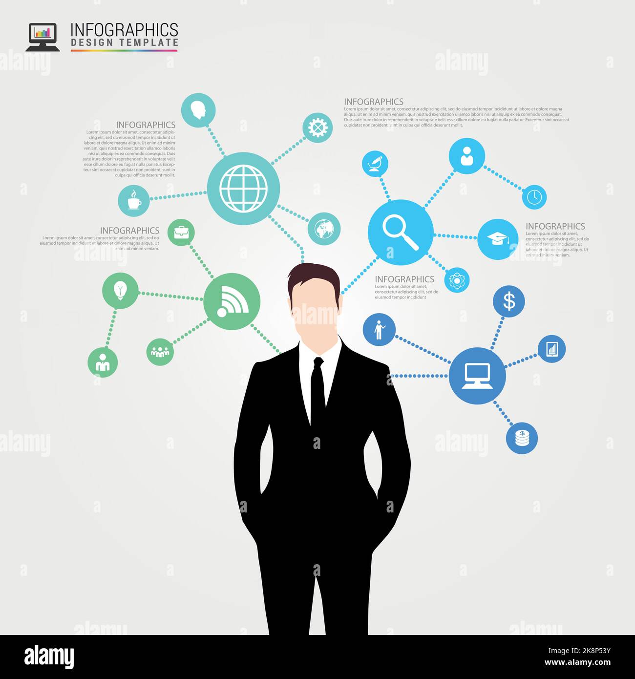 Businessman in suit. Infographics design template. Vector illustration ...