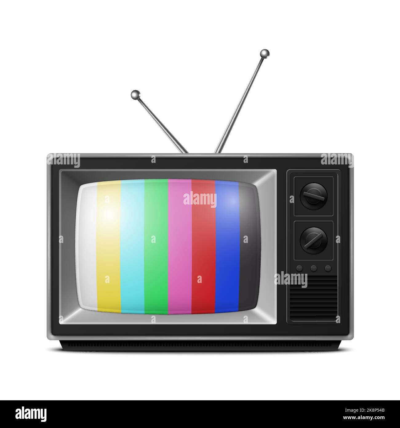 Vector 3d Realistic Retro Striped Screen TV Receiver Isolated on White ...