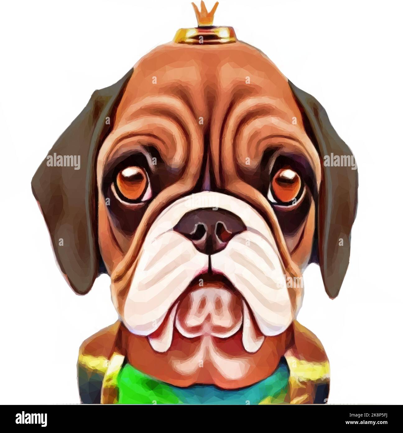 Character pet. Portrait of a boxer dog. The dog is wearing a crown ...