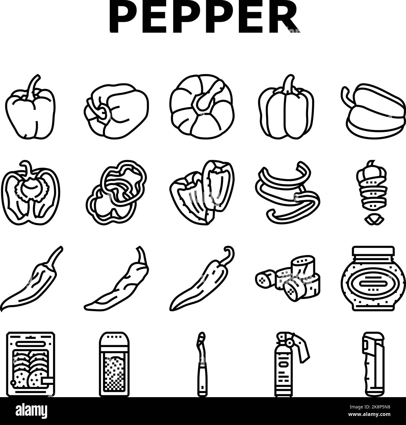 pepper ingredient food organic icons set vector Stock Vector Image ...