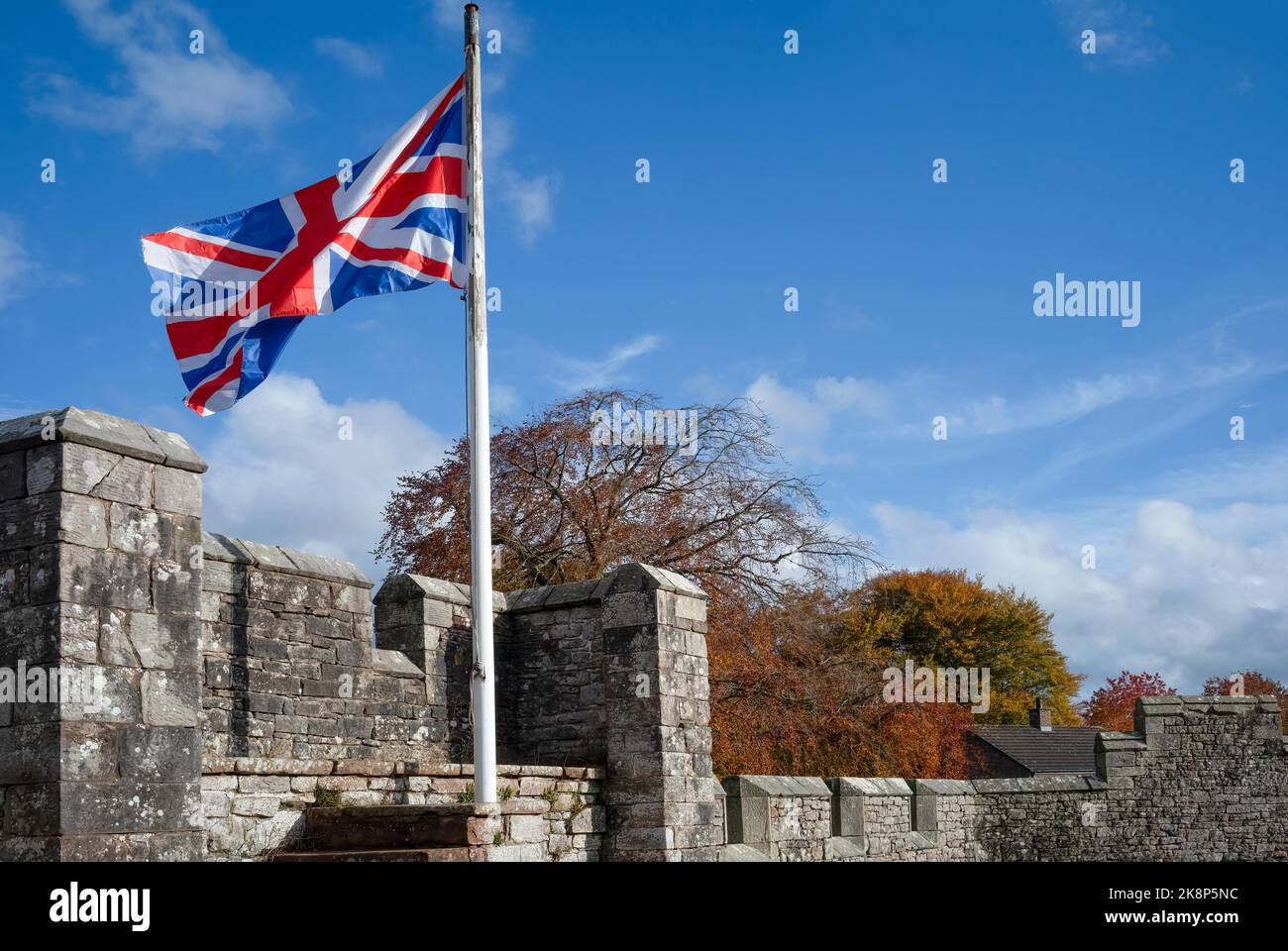 The Union Flag flying above the castellated tower of Brougham Hall ...