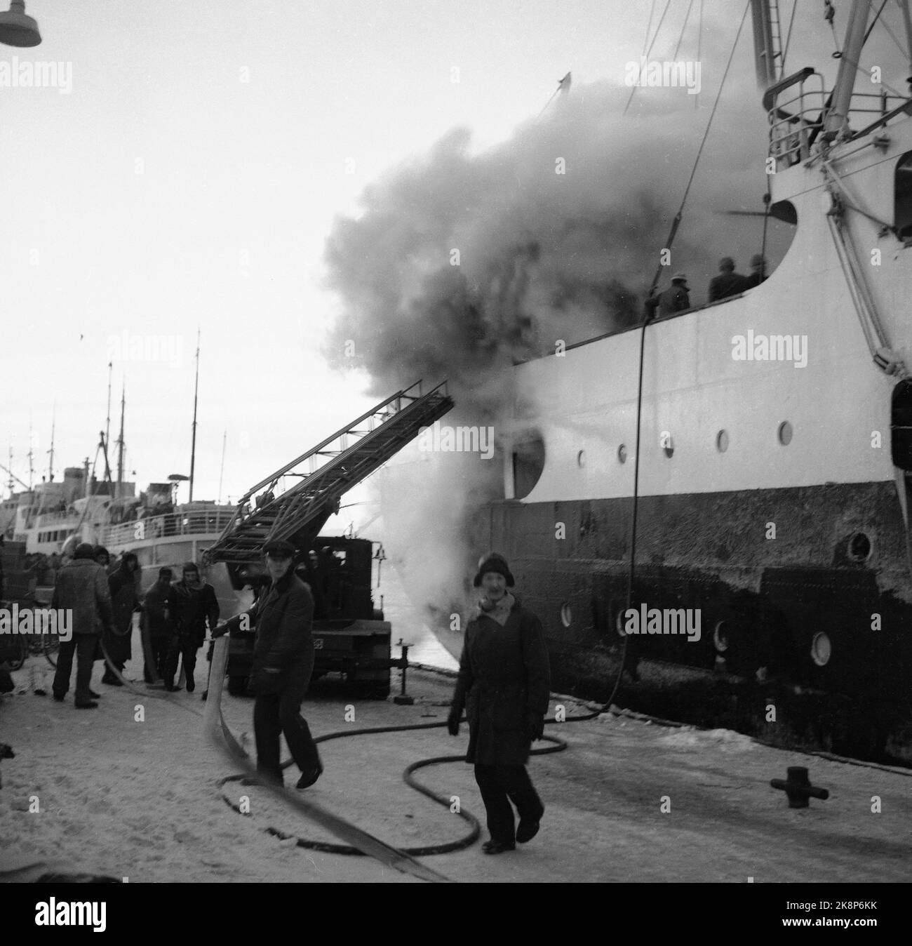 Bodø 19580108: Fire aboard the Hurtigruten ship Erling Jarl, 14 people perished. Hurtigruta was ...