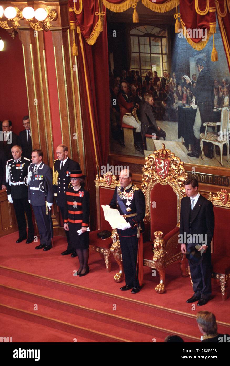 Oslo 19911002 the opening of the 136 storting king harald hi-res stock ...
