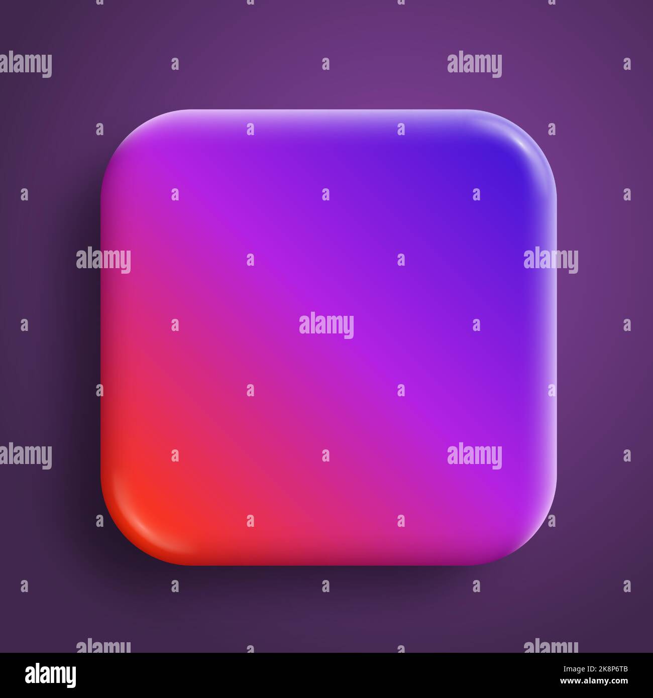 App icon glossy vector background. 3D button with purple neon ...