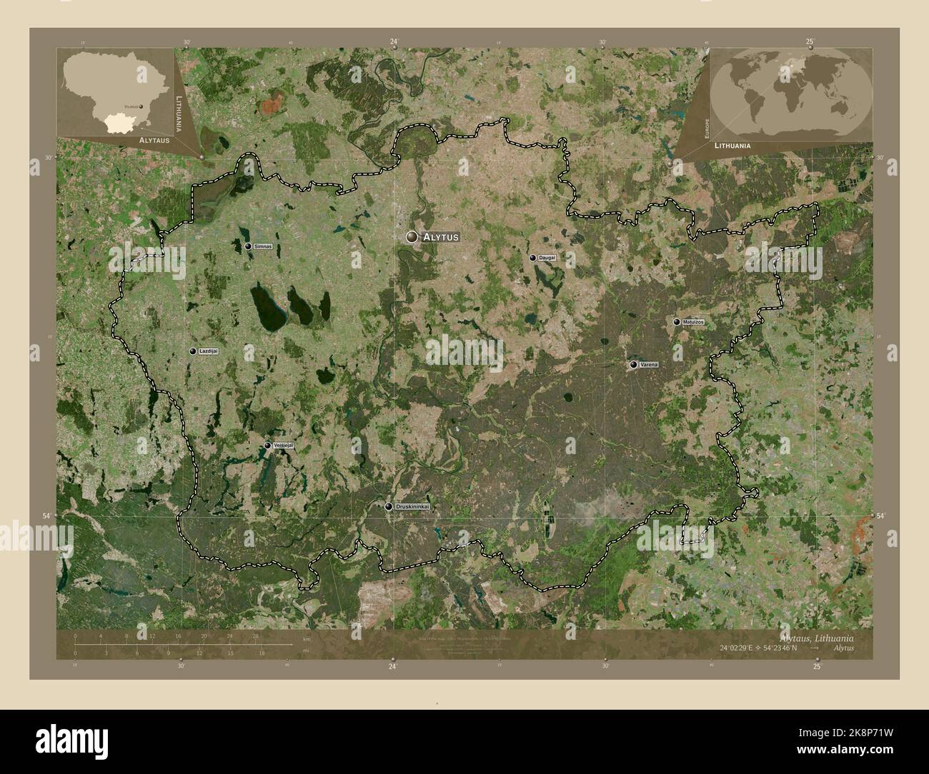Alytaus, county of Lithuania. High resolution satellite map. Locations ...