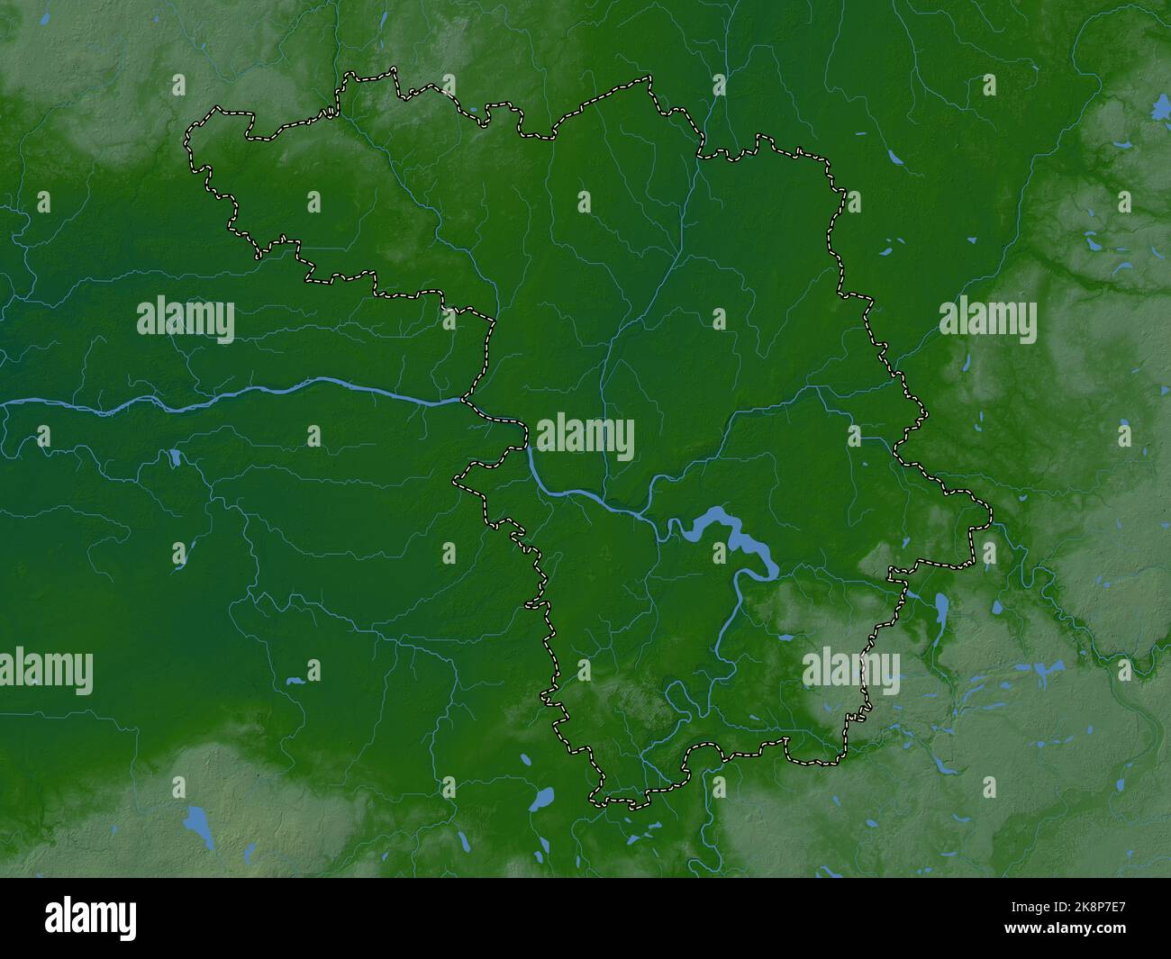 Kauno, county of Lithuania. Colored elevation map with lakes and rivers ...