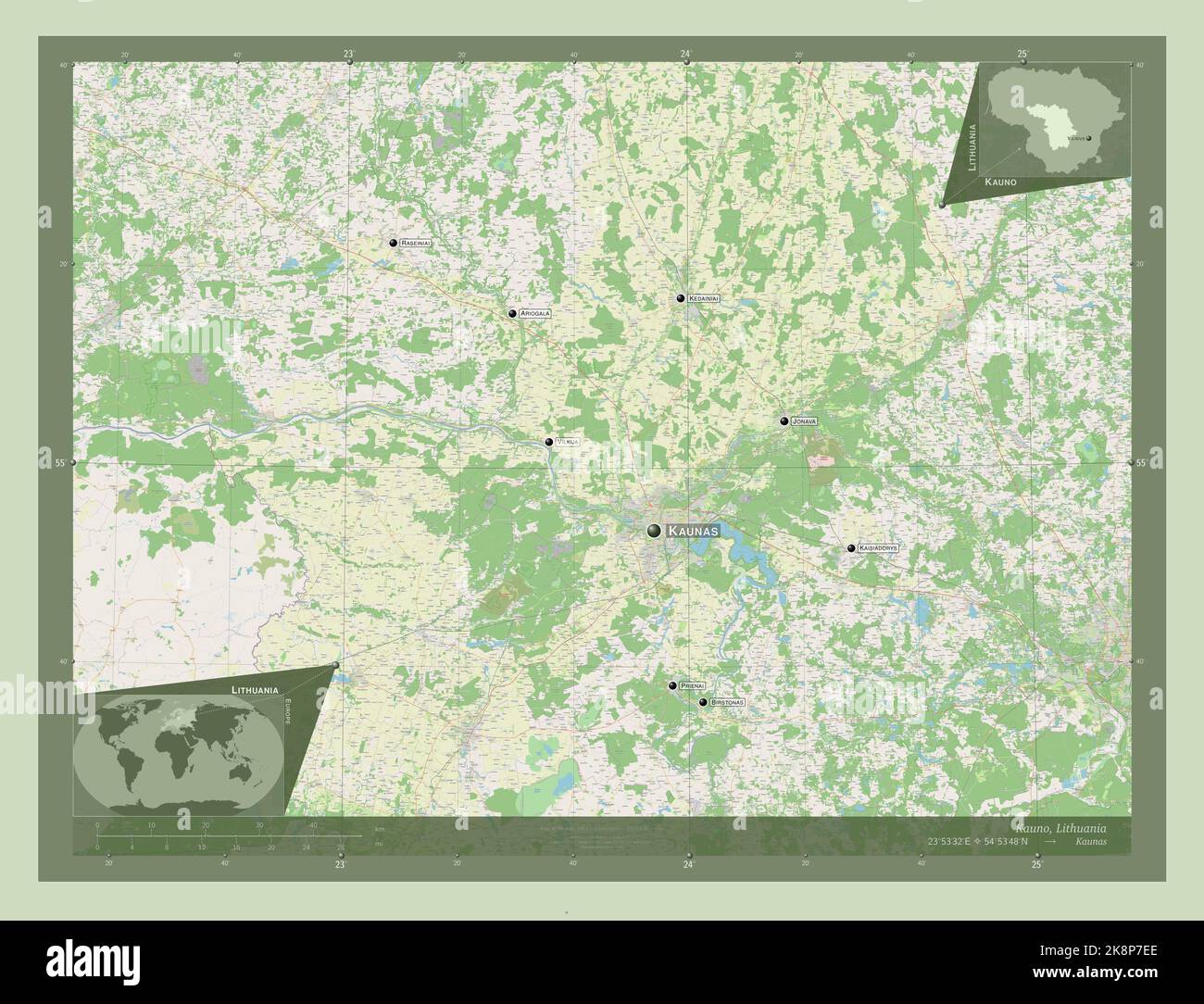 Kauno, county of Lithuania. Open Street Map. Locations and names of ...