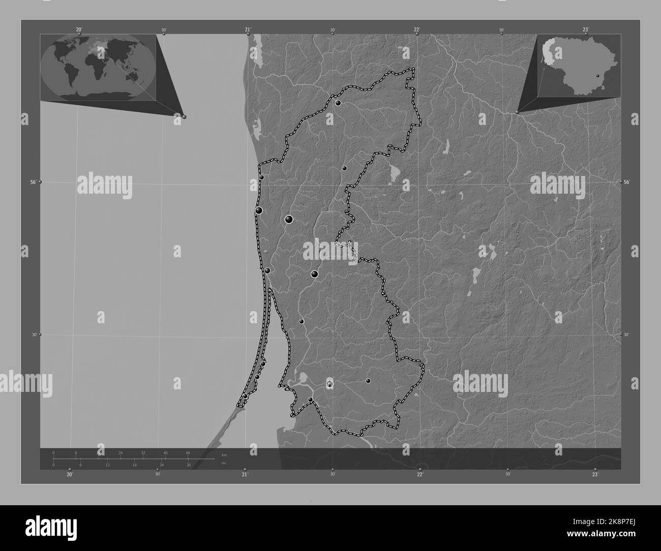 Klaipedos, county of Lithuania. Bilevel elevation map with lakes and ...