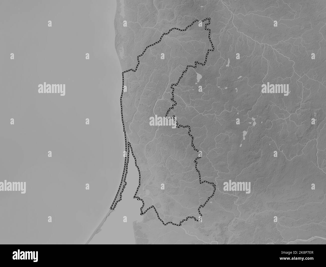 Klaipedos, county of Lithuania. Grayscale elevation map with lakes and ...