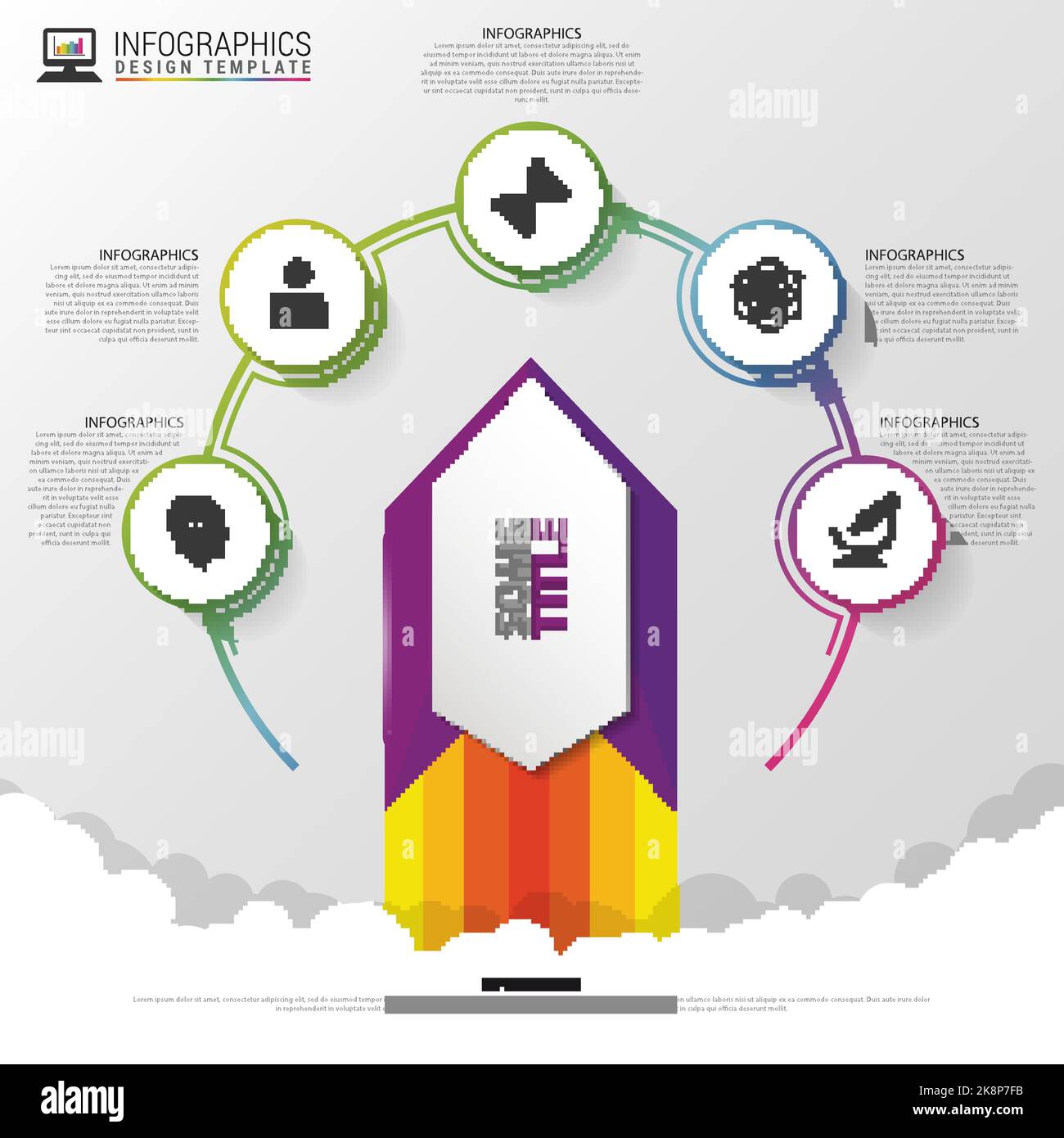 Infographic design template with rocket launch. Vector illustration ...