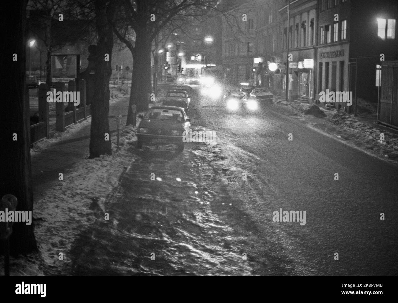 Oslo 19820224. Stenersgaten in Oslo, evening picture, night picture ...