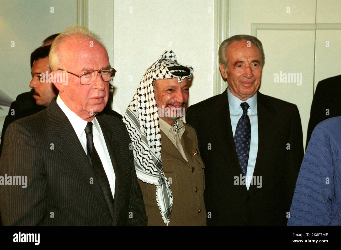 Oslo 19941209: From left Yitzhak Rabin, Yasir Arafat and Shimon Peres ...