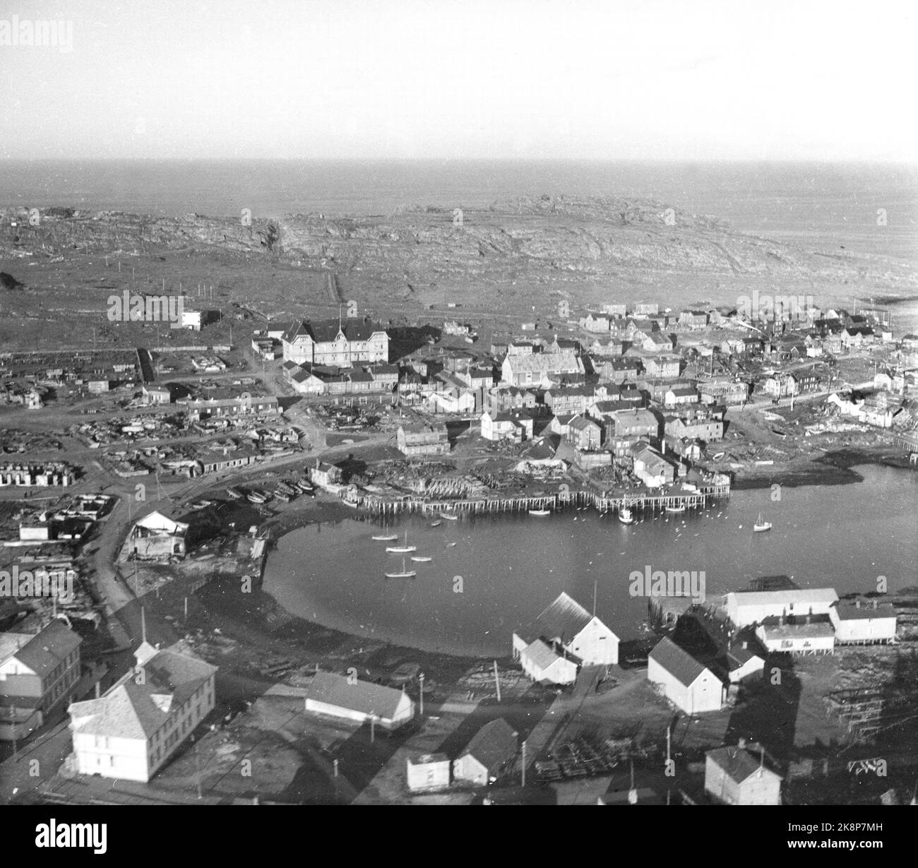 Vardø in the fall of 1945. Vardø city is seen from aircraft. Crown ...