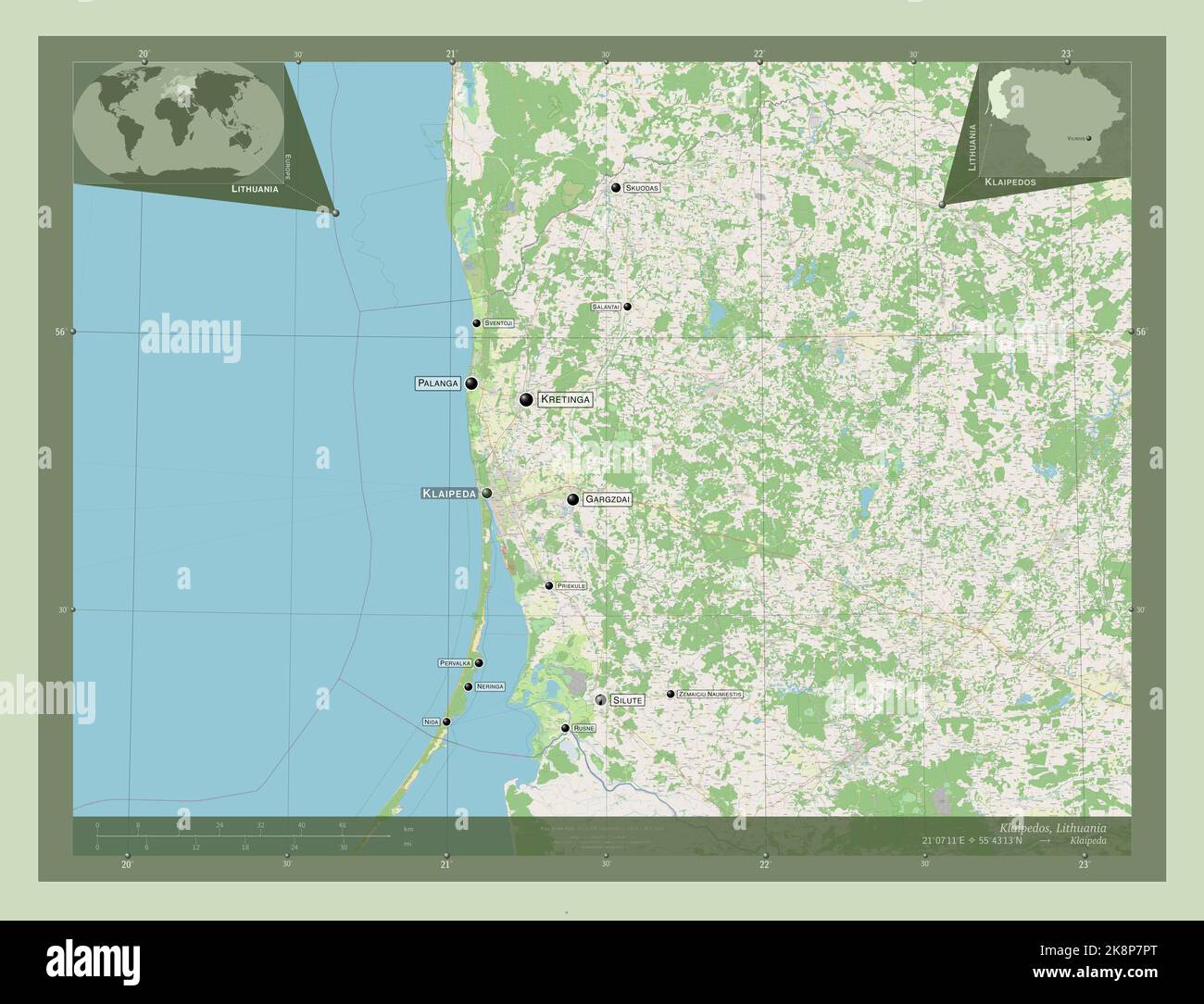 Klaipedos, county of Lithuania. Open Street Map. Locations and names of ...
