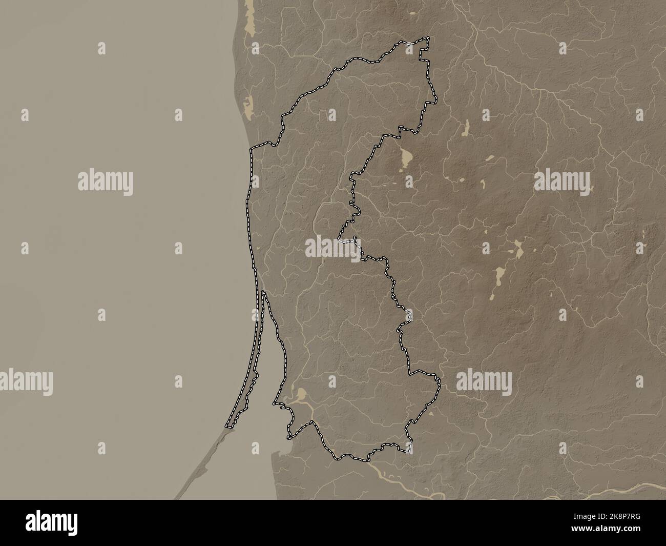 Klaipedos, county of Lithuania. Elevation map colored in sepia tones ...