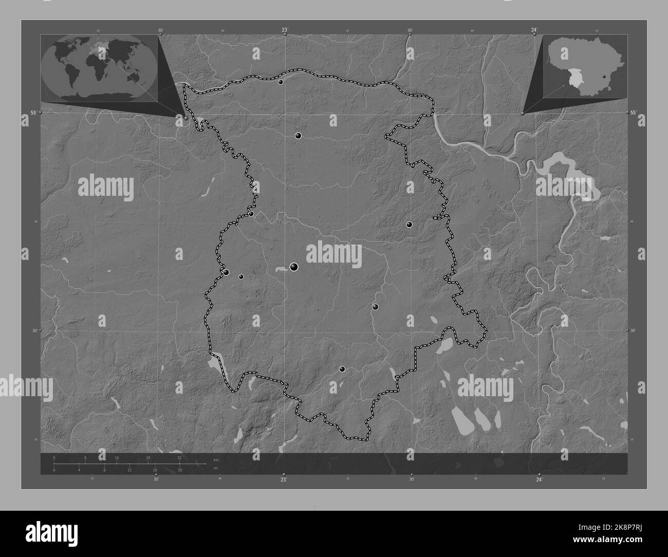 Marijampoles, county of Lithuania. Bilevel elevation map with lakes and ...