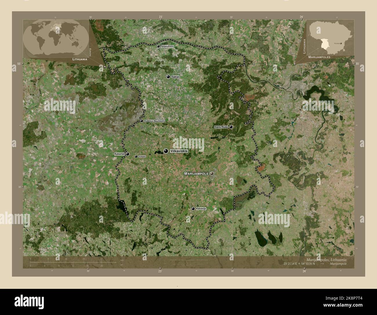 Marijampoles, county of Lithuania. High resolution satellite map ...