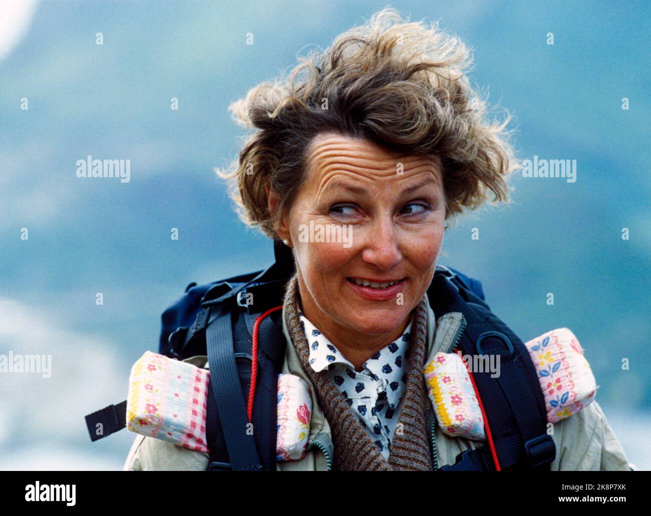 Lofoten August 26, 1989. Crown Princess Sonja on a mountain trip with ...