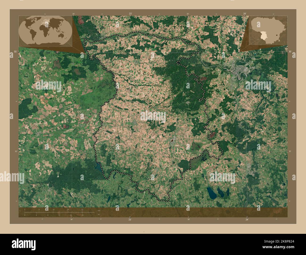 Marijampoles, county of Lithuania. Low resolution satellite map. Corner ...