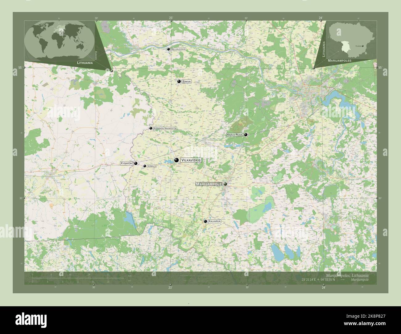 Marijampoles, county of Lithuania. Open Street Map. Locations and names ...