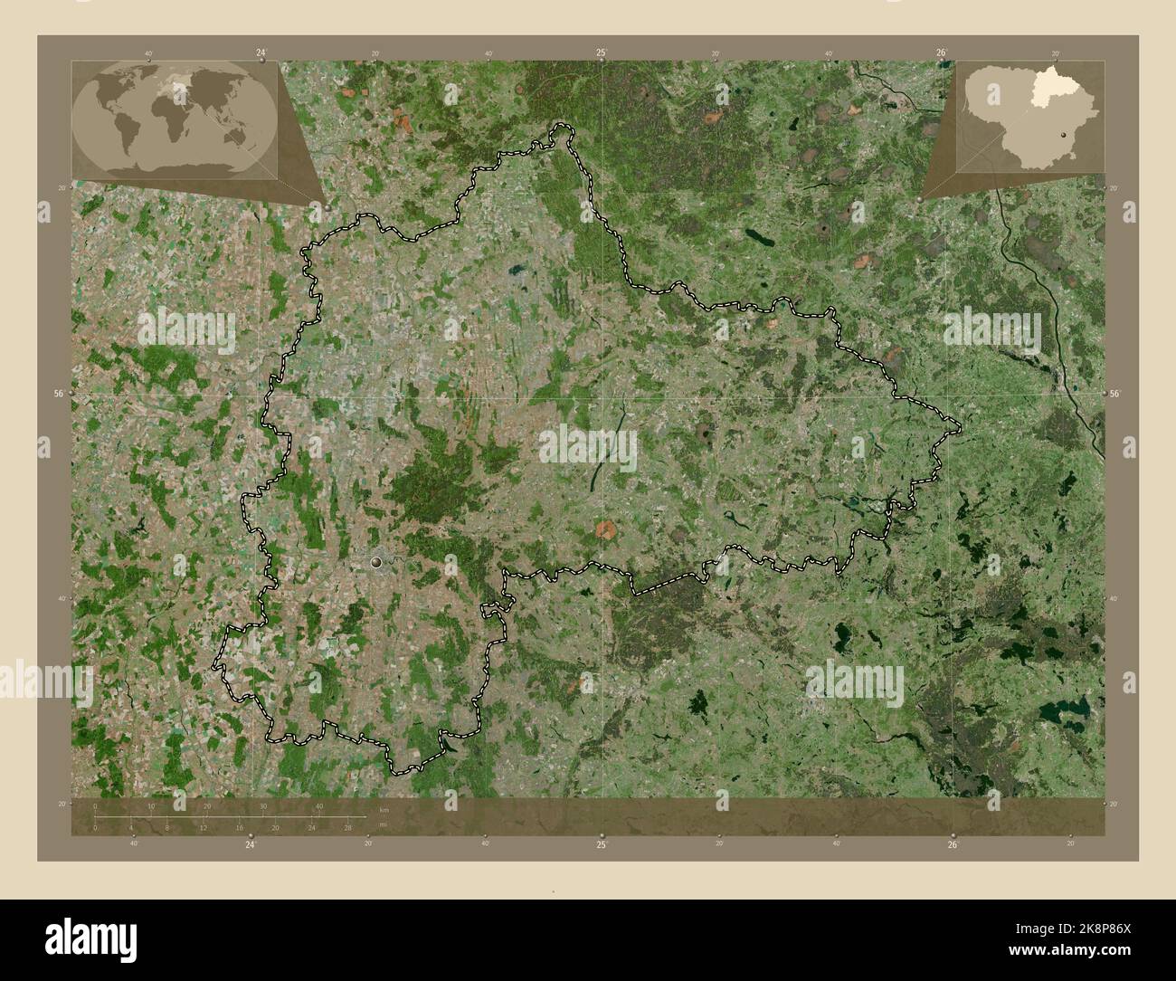 Panevezio, county of Lithuania. High resolution satellite map. Corner ...