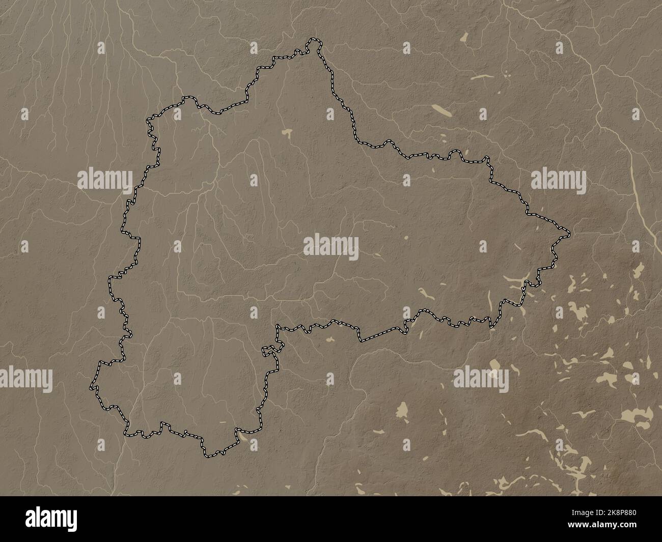 Panevezio, county of Lithuania. Elevation map colored in sepia tones ...