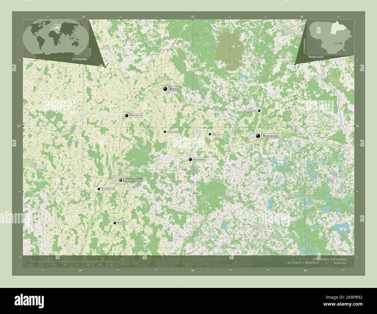 Panevezio, county of Lithuania. Open Street Map. Locations and names of ...